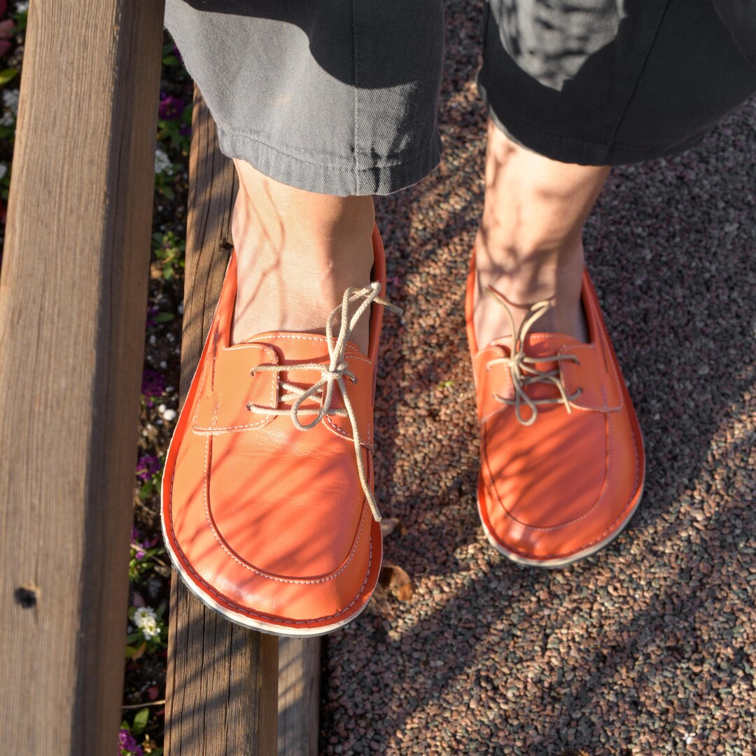 Orange Leather Barefoot Loafers: Wide Toe Box, Zero Drop Sole - Etsy