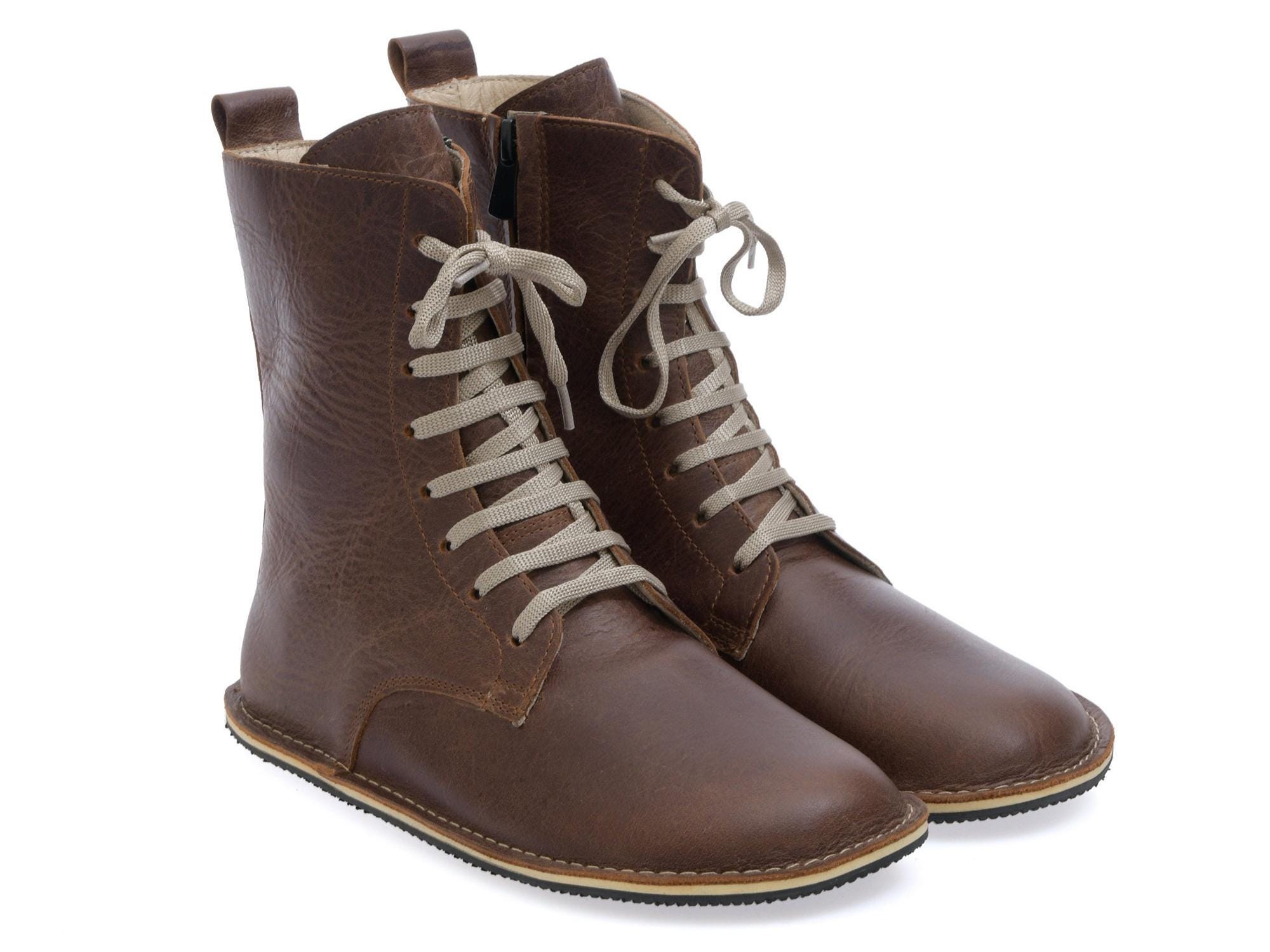 Handmade Brown Leather Barefoot Boots: Wide Toe, Zero Drop Sole - Etsy