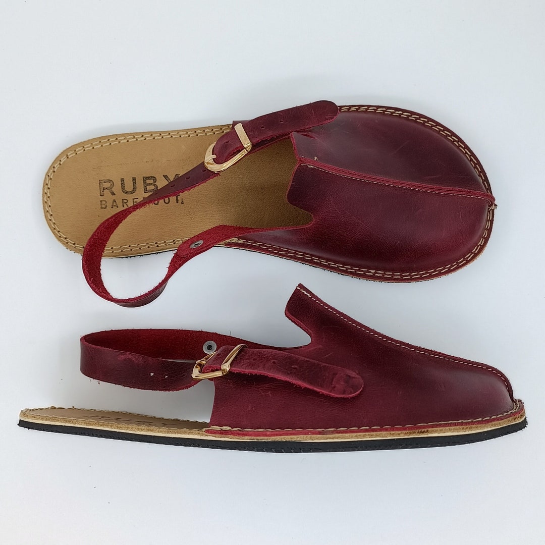 Handmade Leather Barefoot Sandals: Burgundy Minimalist Slippers - Etsy