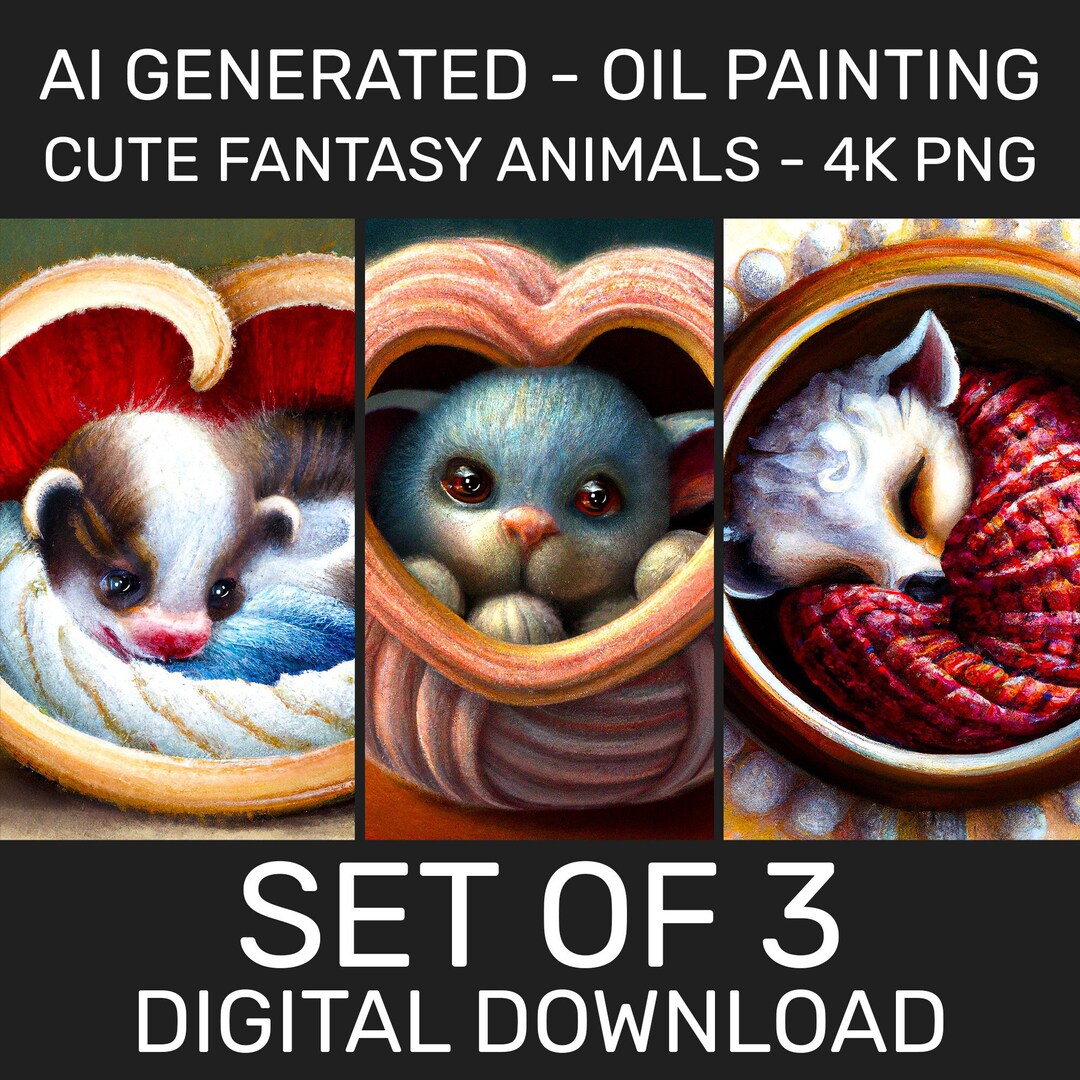 Cute Baby Fantasy Animals Wall-art Set of Three Different Variations 4k ...
