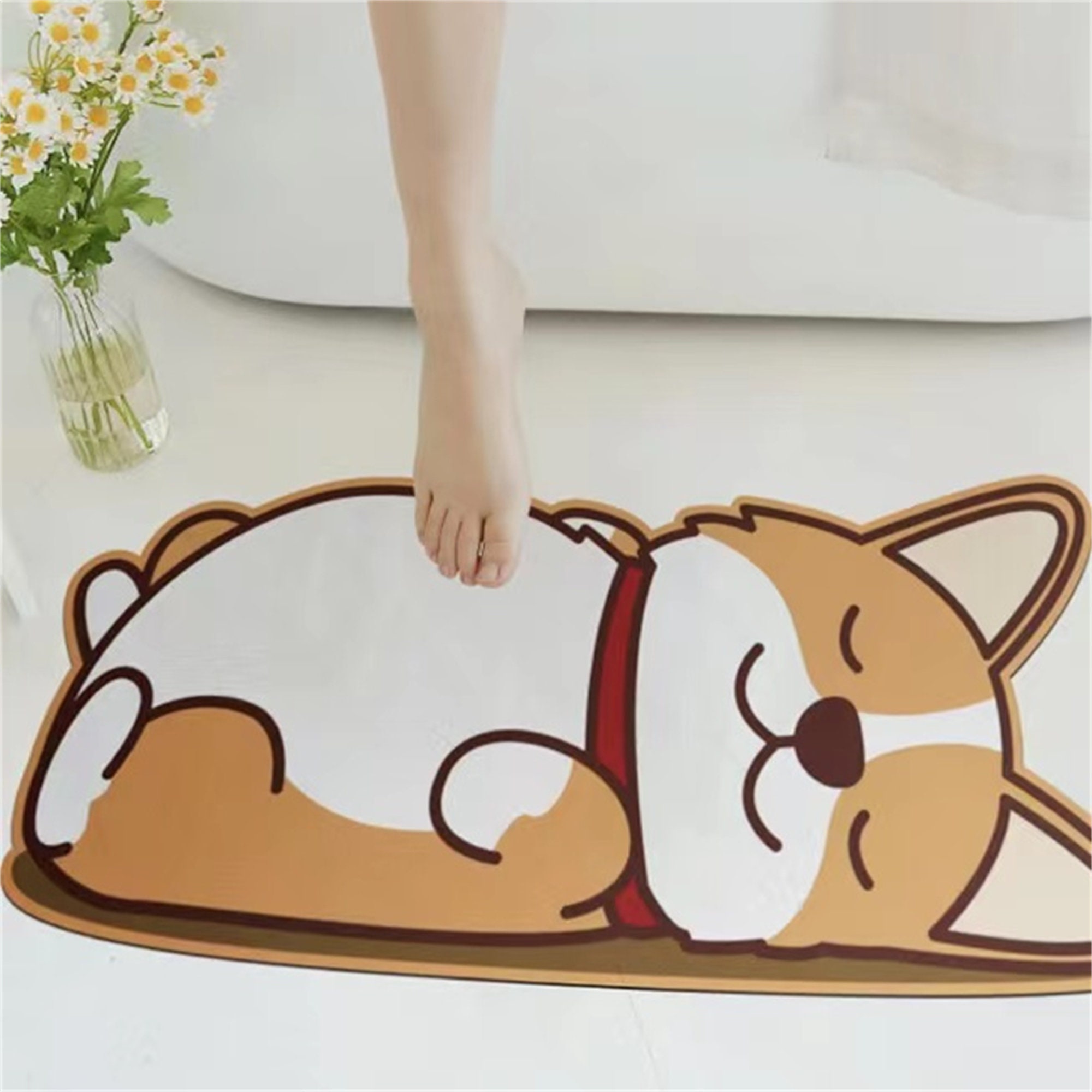 Corgi Playing Poker Bath Mat Machine Washable Anti-fatigue Memory Foam ...