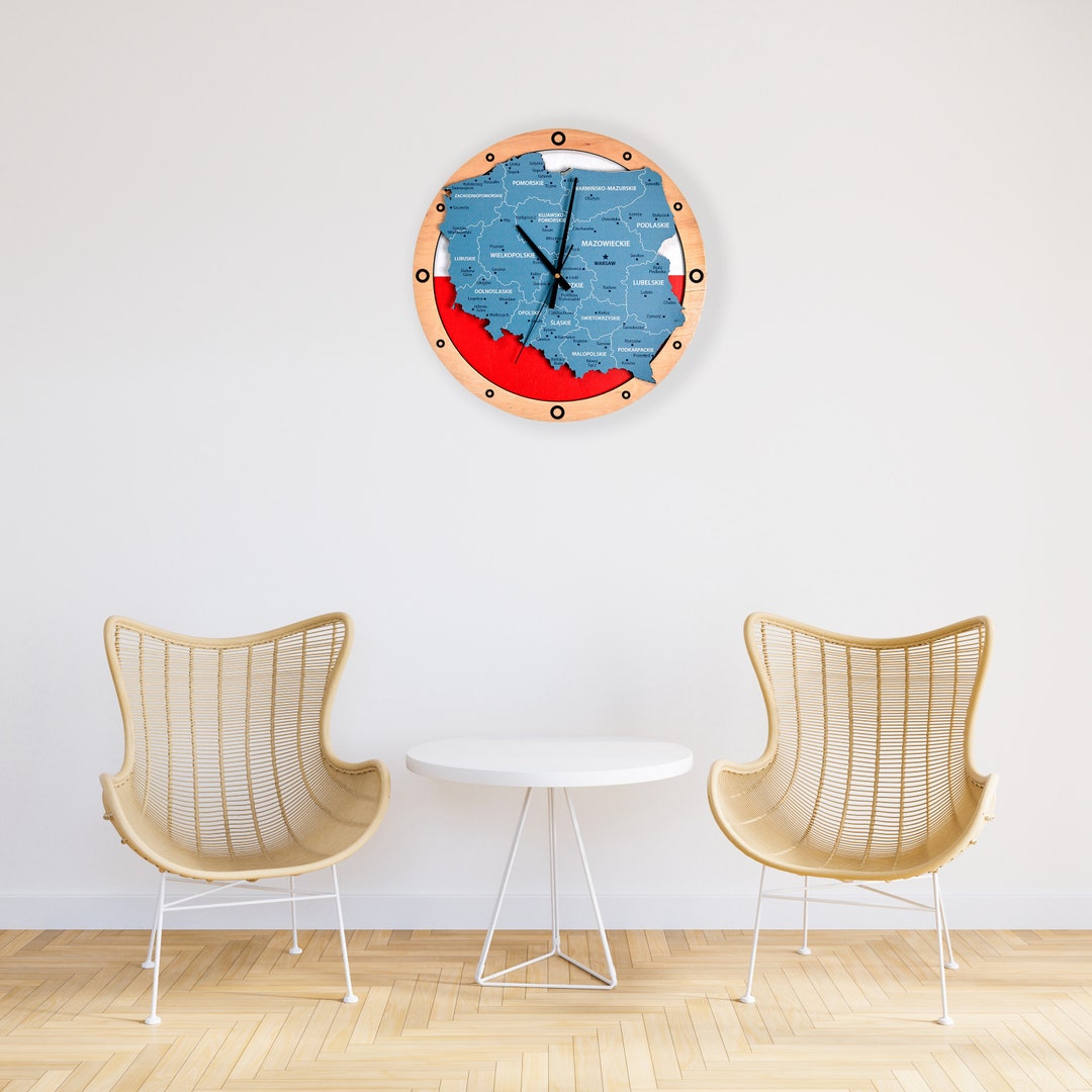 Silent Wall Clock, Map of Poland Clock, Wall for Bar, Office Decor ...