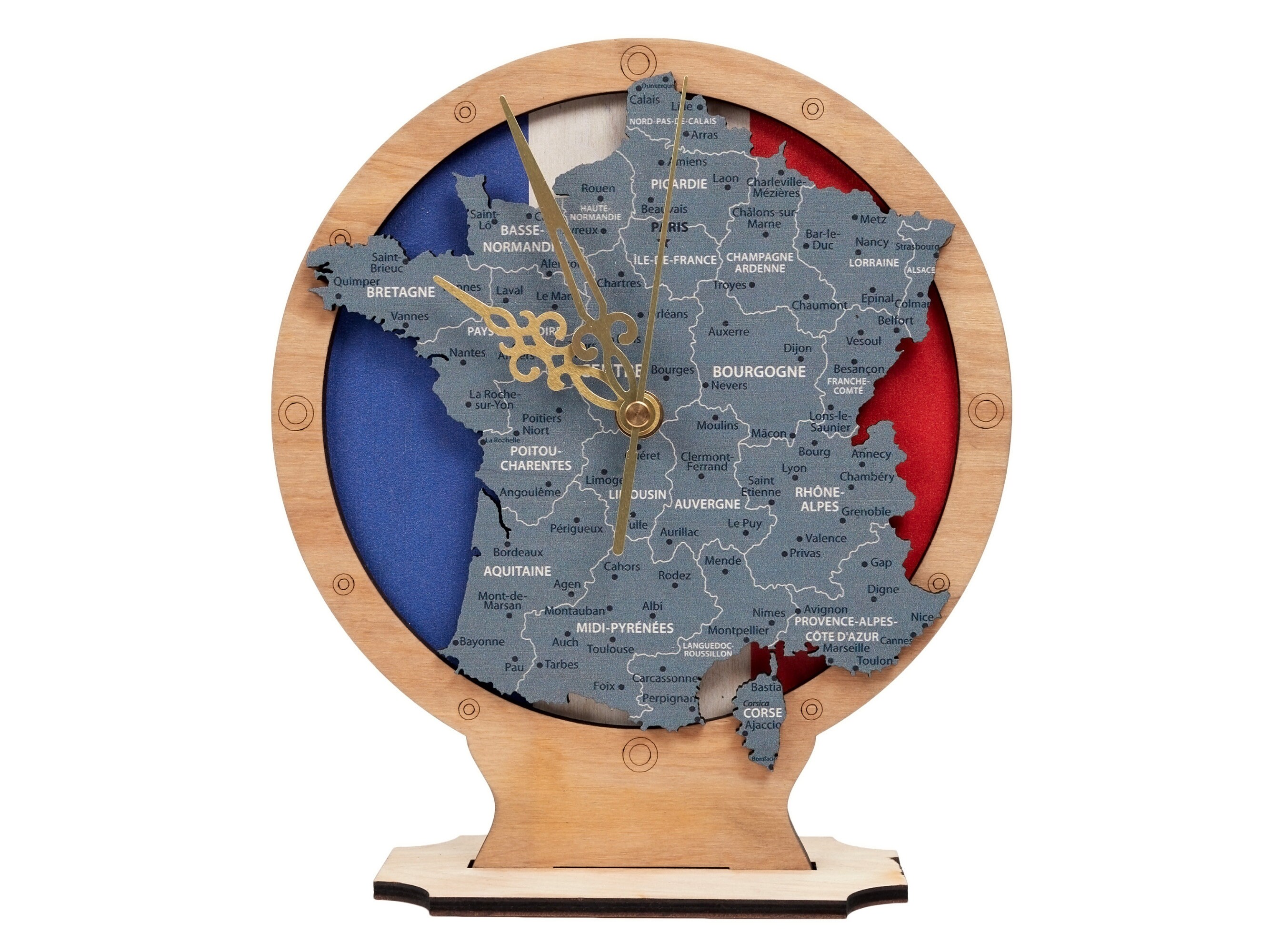 Paris Map Desk Clock, Wooden Tablet Clock France, France Map Clock ...