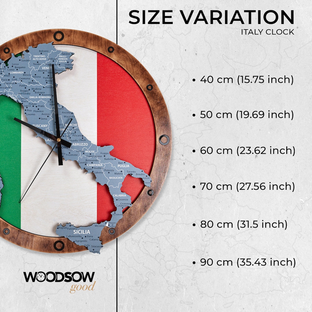 Italian Map, Italian Clocks, Italian Flag, 3D Wall Clock, Silent Clocks ...