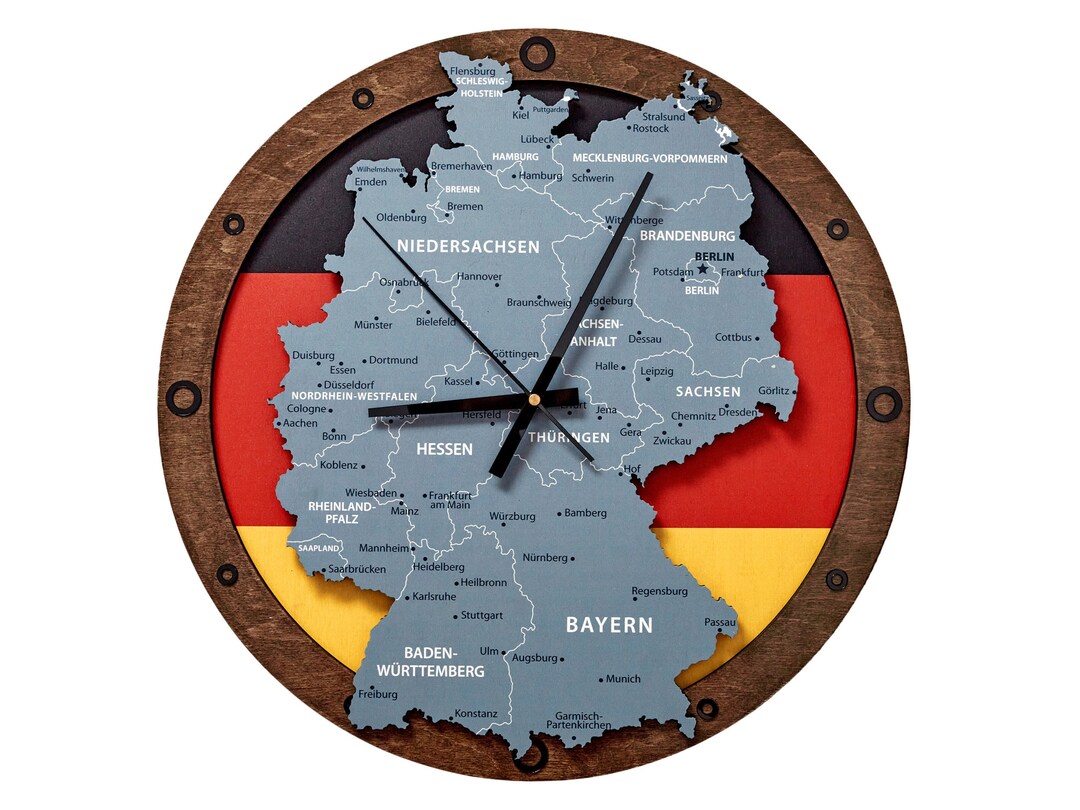 3D Wall Clock With Germany Map and Germany Flag in Background, Rustic ...