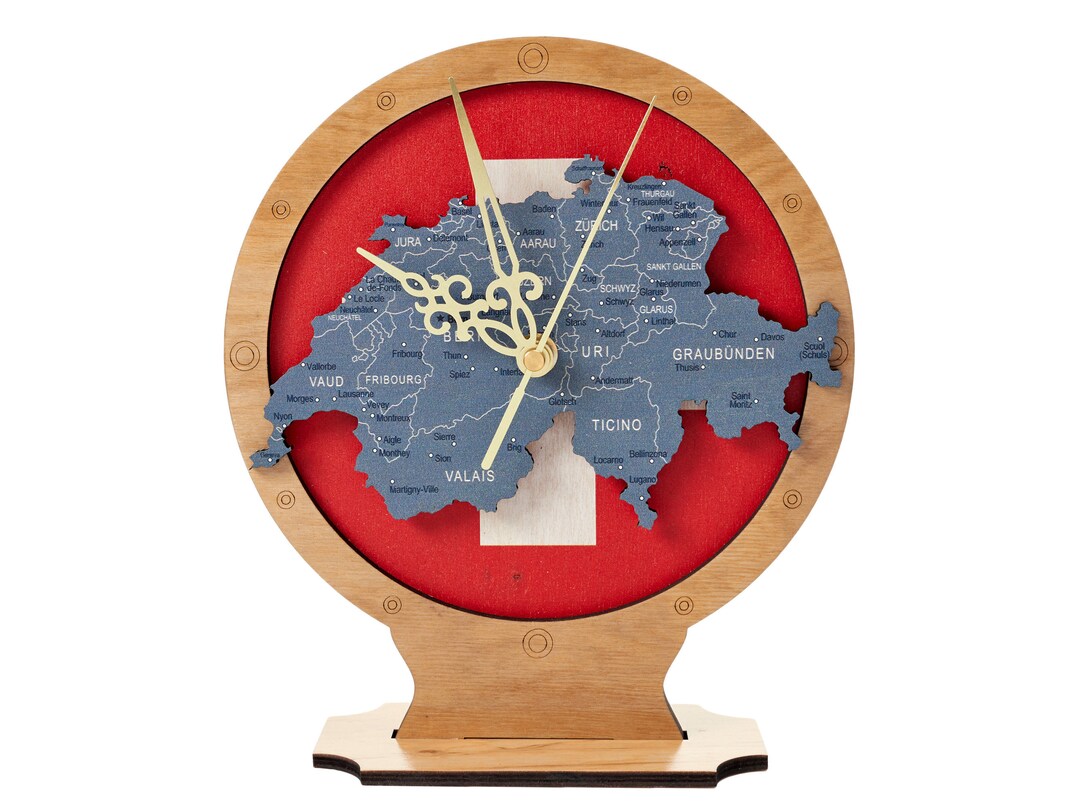 Map Switzerland Desk Clock, Mother's Gift Idea, Farmhouse Clock, Silent ...