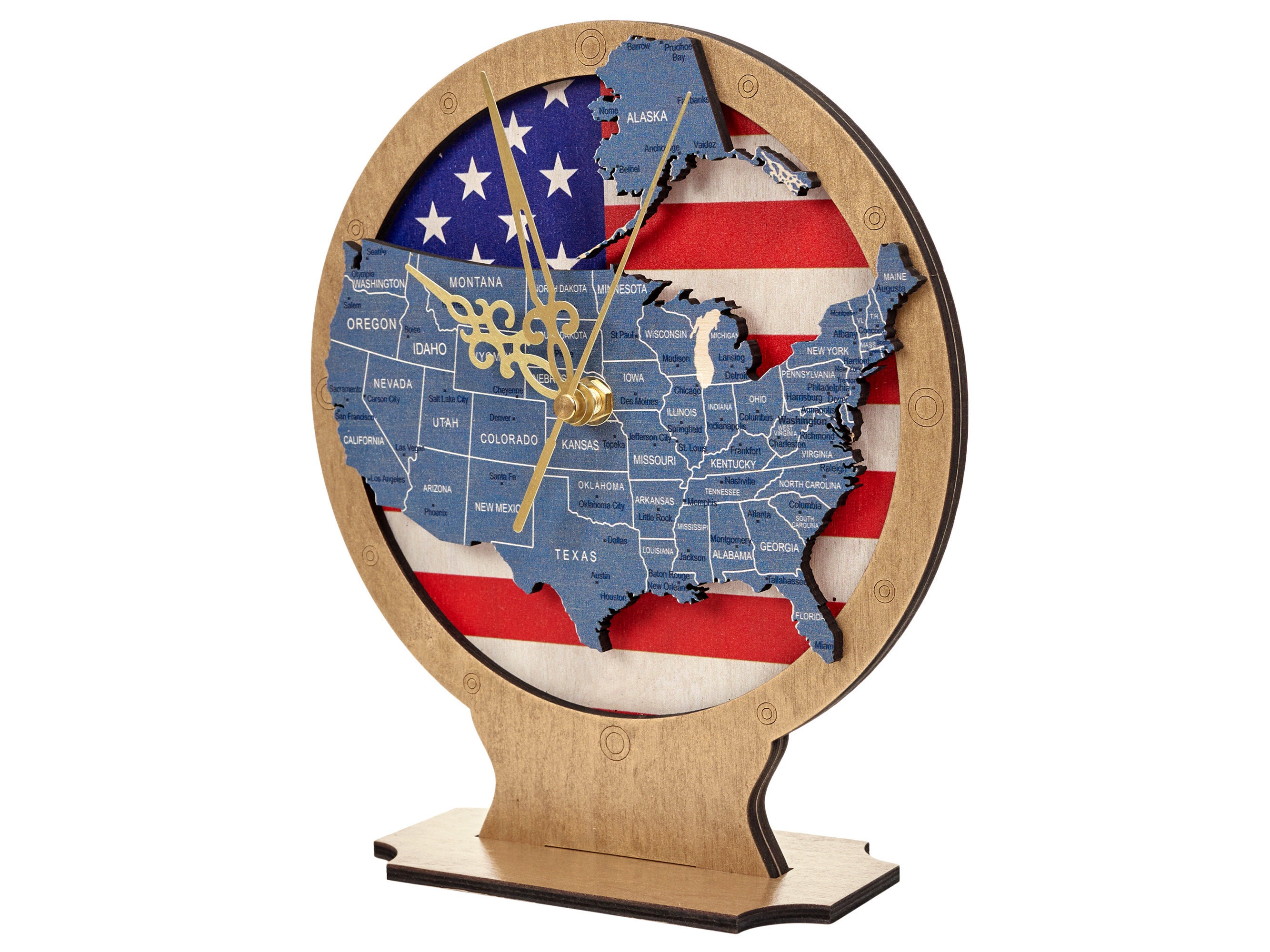 Desk Clock, American Flag, American Map, Clock Map, USA Patriotic Clock ...