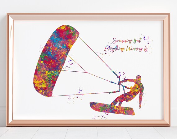 Kite Surfing Watercolor Art Kitesurfing Print Kiteboarding - Etsy