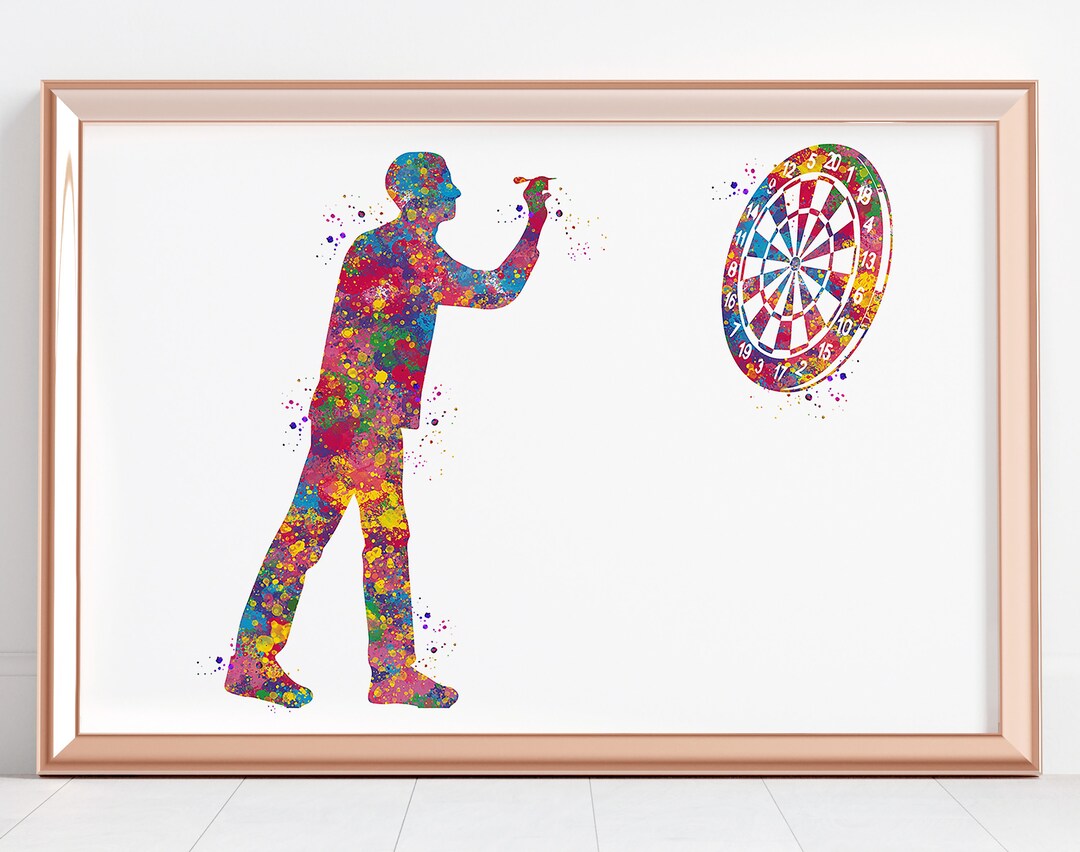 Dart Sport Watercolor Art, Darts Poster, Dartboard Game, Darts Canvas ...
