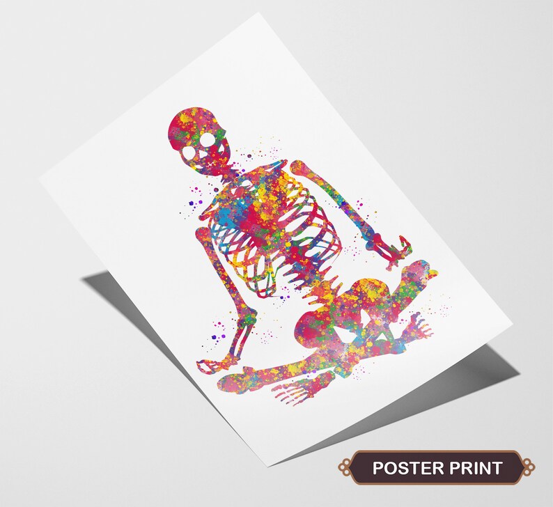 Yoga Anatomy Watercolor Print Skeleton Poster Gift for Yoga Lover ...