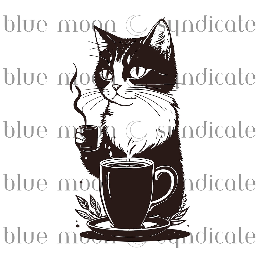 Cat Drinking Coffee Vector Graphic / SVG Cut File / Transparent PNG - Etsy