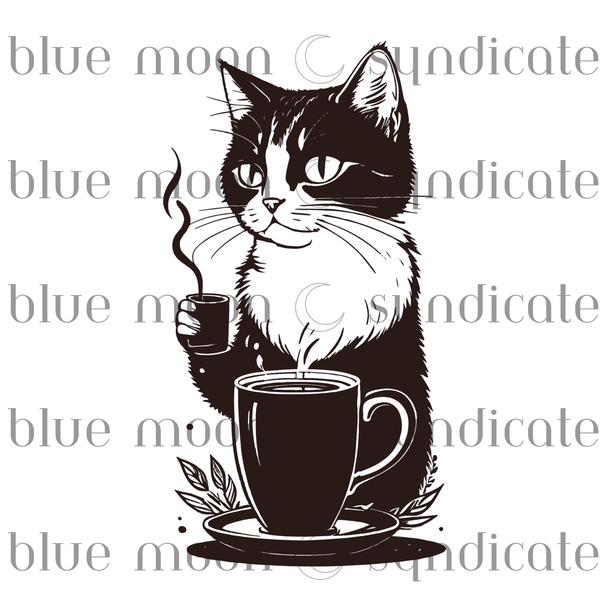 Cat Drinking Coffee Vector Graphic / SVG Cut File / Transparent PNG - Etsy