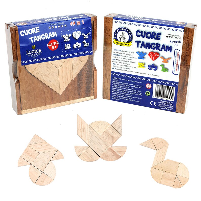 Heart Tangram - Wooden Geometric Brain Teaser - 49 Shapes in 1 ...