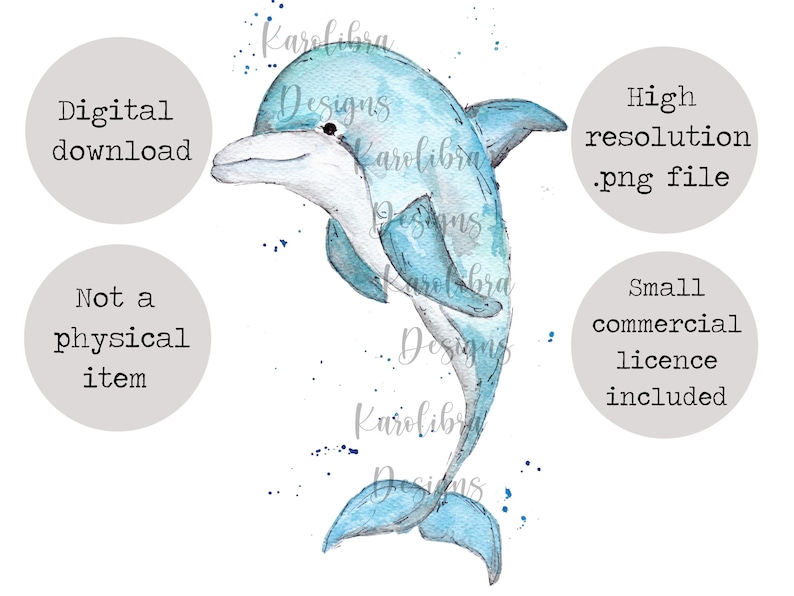 Dolphin Watercolour PNG Sublimation Design Cute Dolphin - Etsy