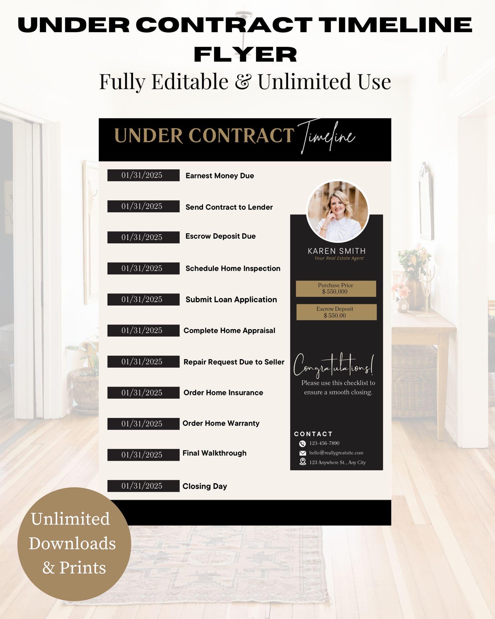 Under Contract Real Estate Timeline Checklist, Real Estate Important ...