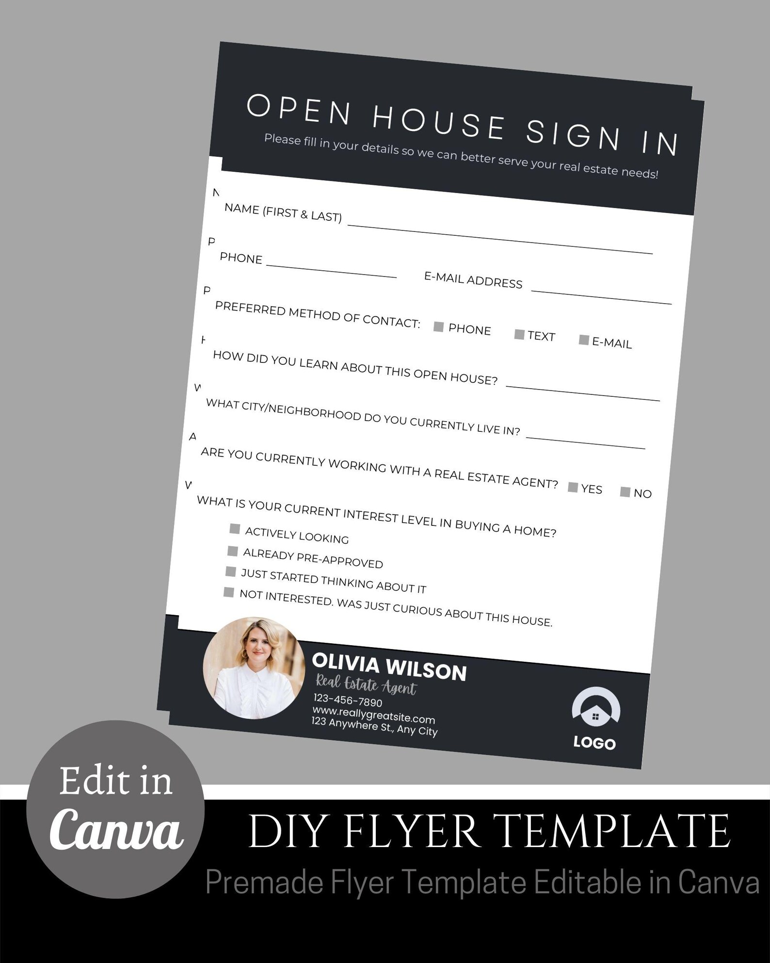 Open House Sign in Sheet Editable Template | Real Estate Marketing ...