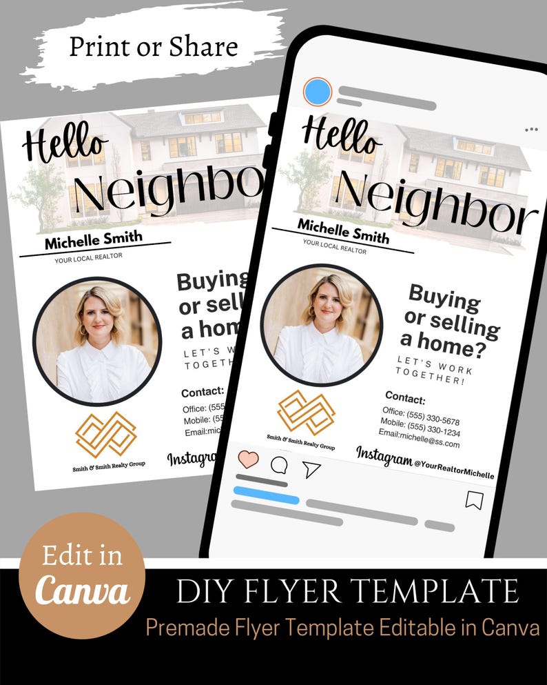 Real Estate Flyer Template, Hello Neighbor Realtor Introduction Flyer ...