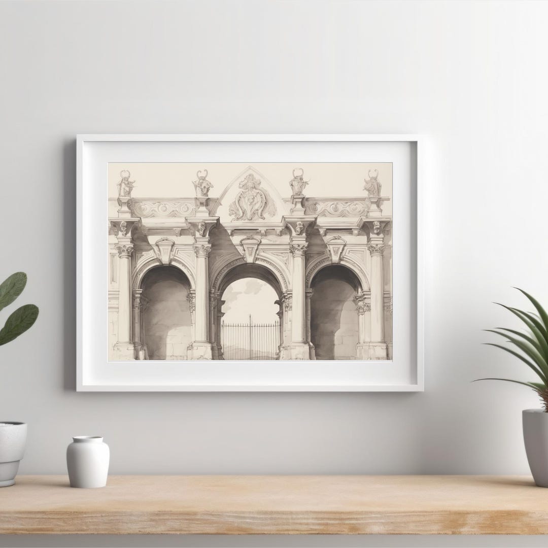 Classical Architecture Drawing | Elegant Arches and Columns Wall Art ...