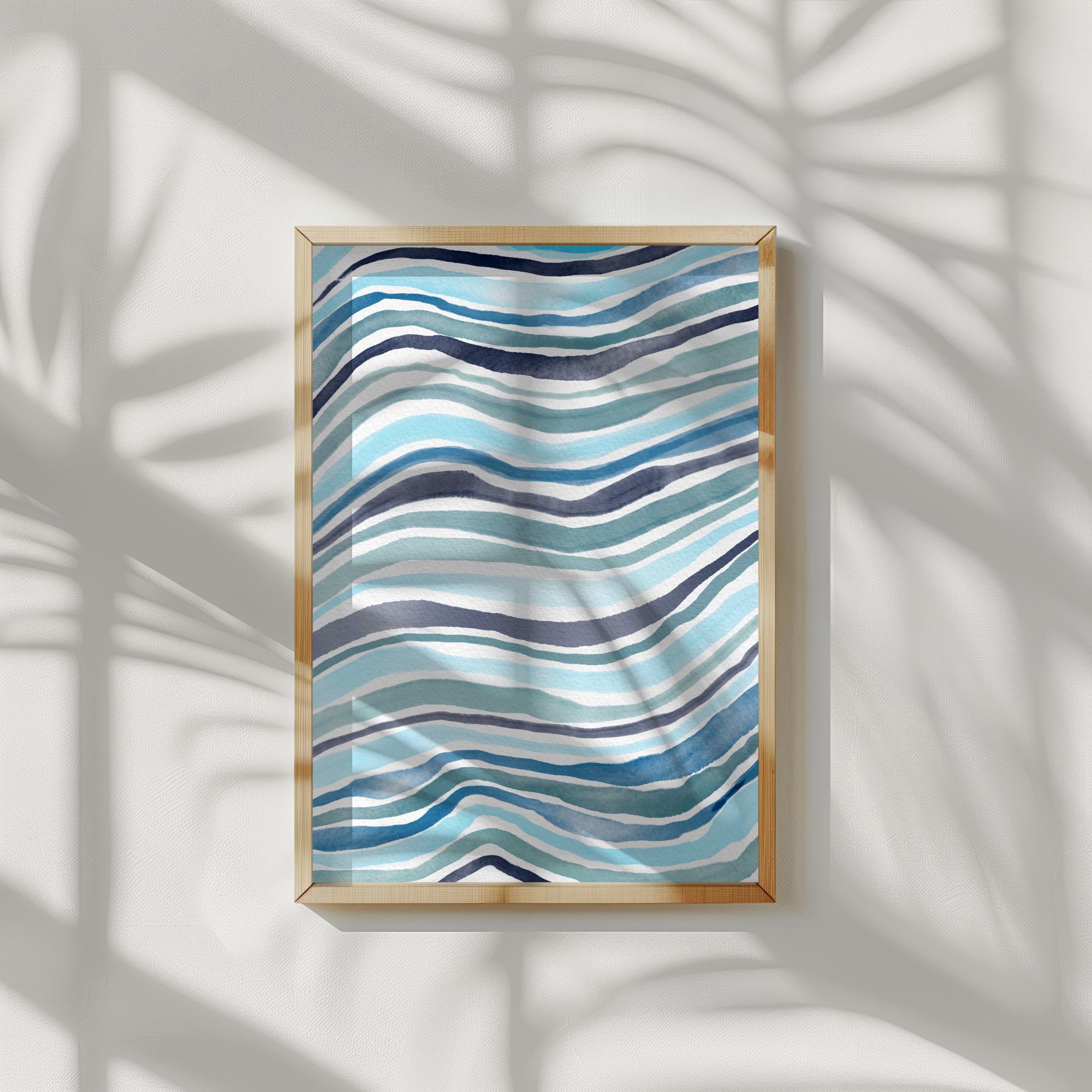 Ocean-inspired Watercolor Wave Pattern Wall Art | Blue Abstract Beach ...
