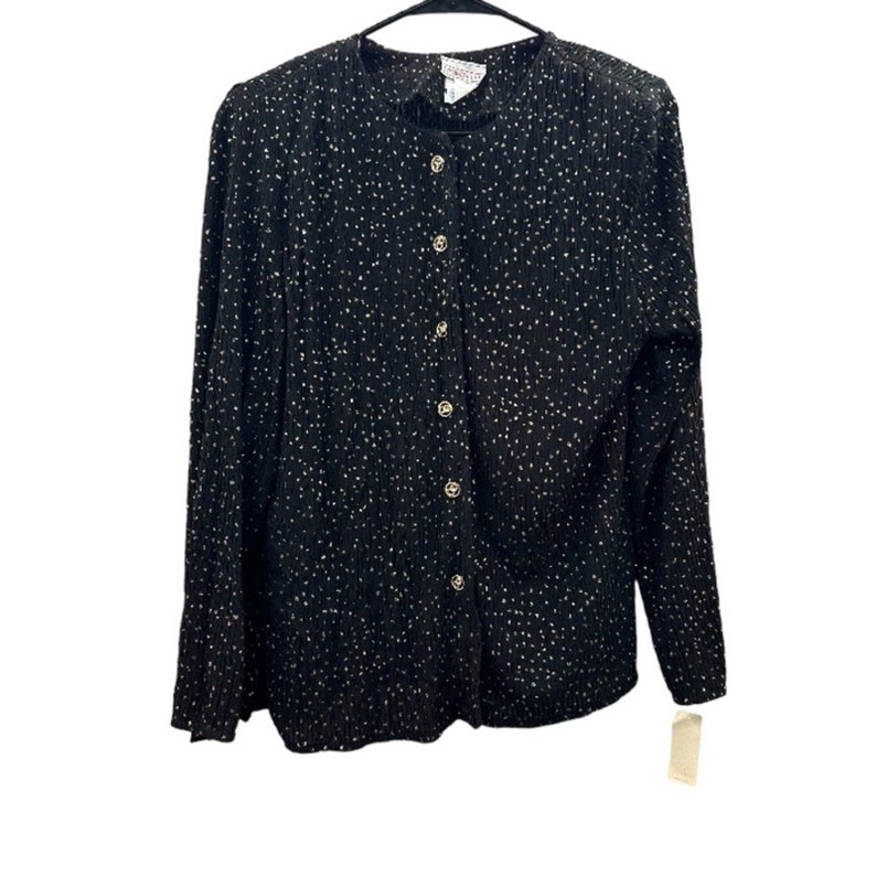 Vintage Sears Lauren Lee Black & Gold Dot Print Button Long Sleeve Top ...