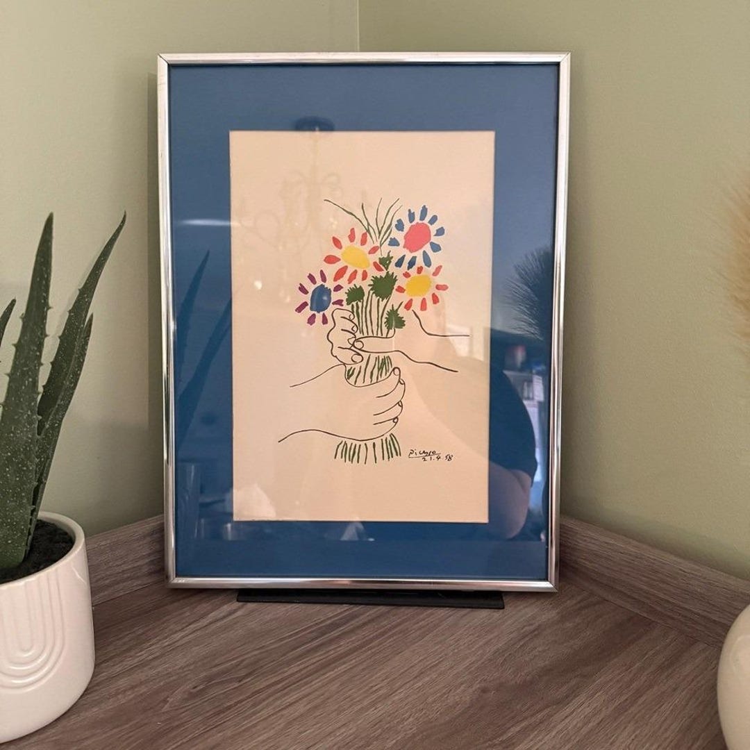 Pablo Picasso Hands With Flowers Print 1958 Signed Framed Art Vintage ...