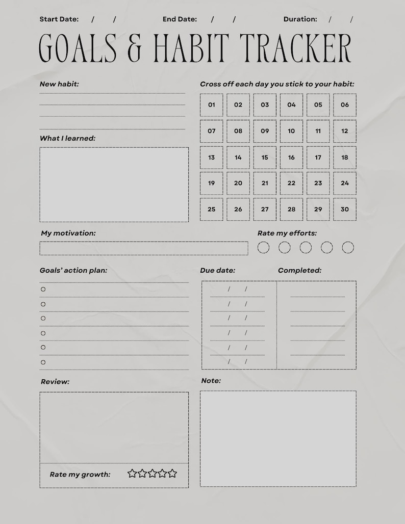 Goals and Habit Tracker Planner | Printable Template (PDF Download) - Etsy