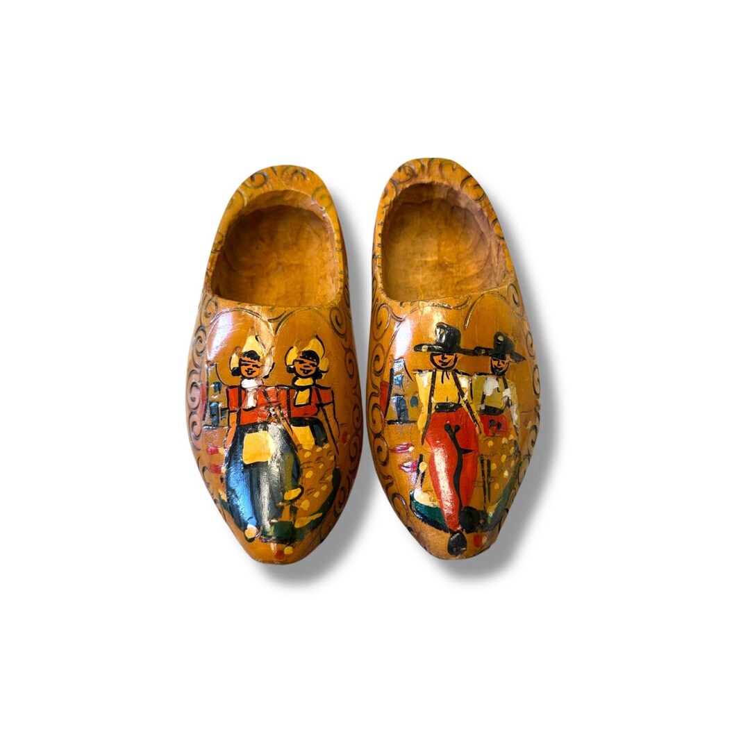 Vintage Hand Painted Wooden Clogs Dutch Folk Art Collectible Miniatures ...