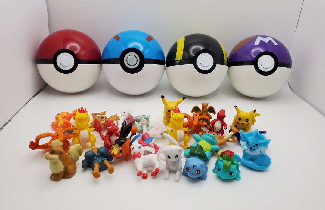 Set of 4 Pokeballs With Small Pokemon Figures Inside Great Birthday ...