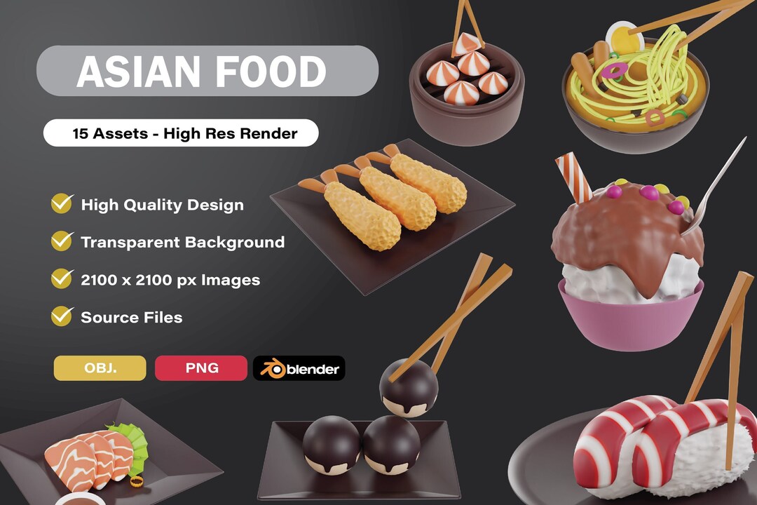 Asian Food 3d Icons Pack, 3d Food Icons, Culinary Icons, 3d Icons for UI/UX. 3d Icons Pack Asian ...
