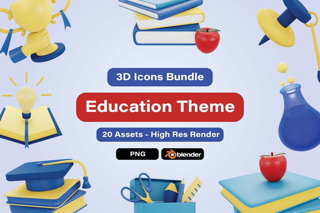 3D Education Student Element Icon. 3d Icons Bundle. 3d Object Blender ...