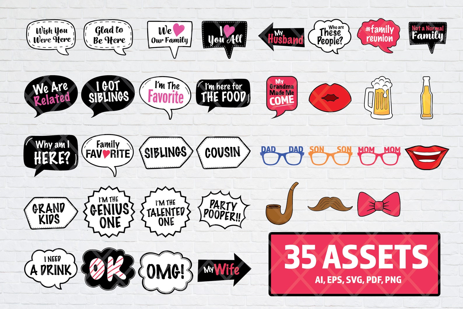 Family Reunion Photo Booth Props: Minimalist Gathering Designs (digital ...