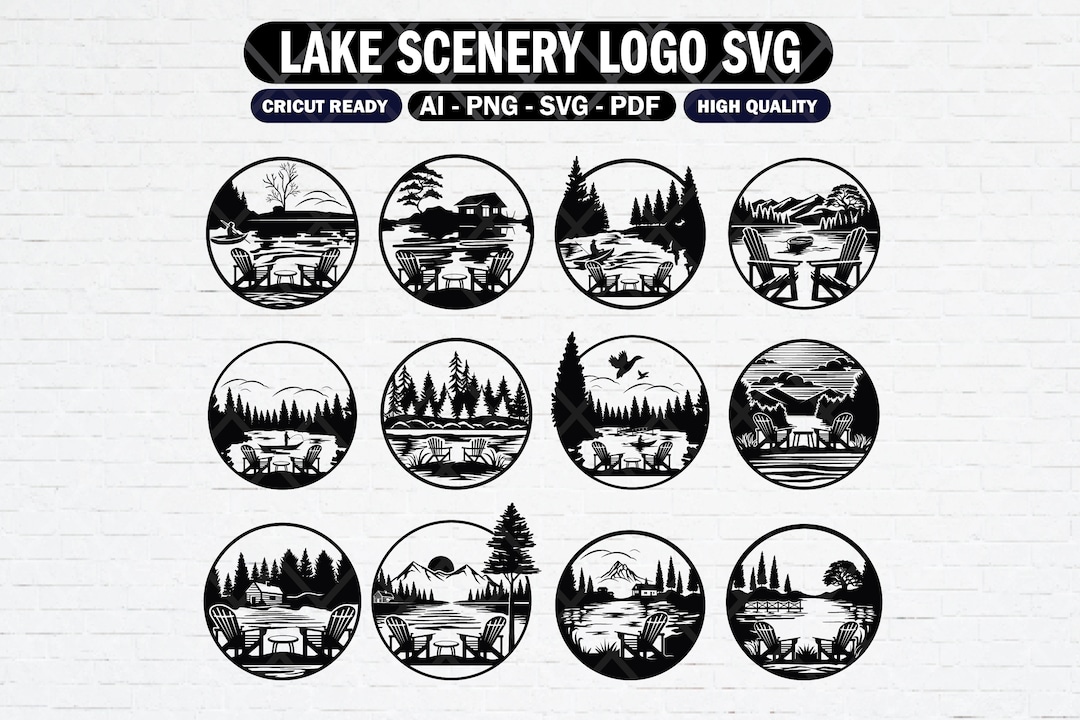 Premium Lake Scenery Svg Bundle, Lake View Logo, Lake Scene Vector ...