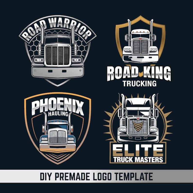 4 DIY Trucker Logo Pack, Premade Shipment Truck Logo Template, Trucking ...