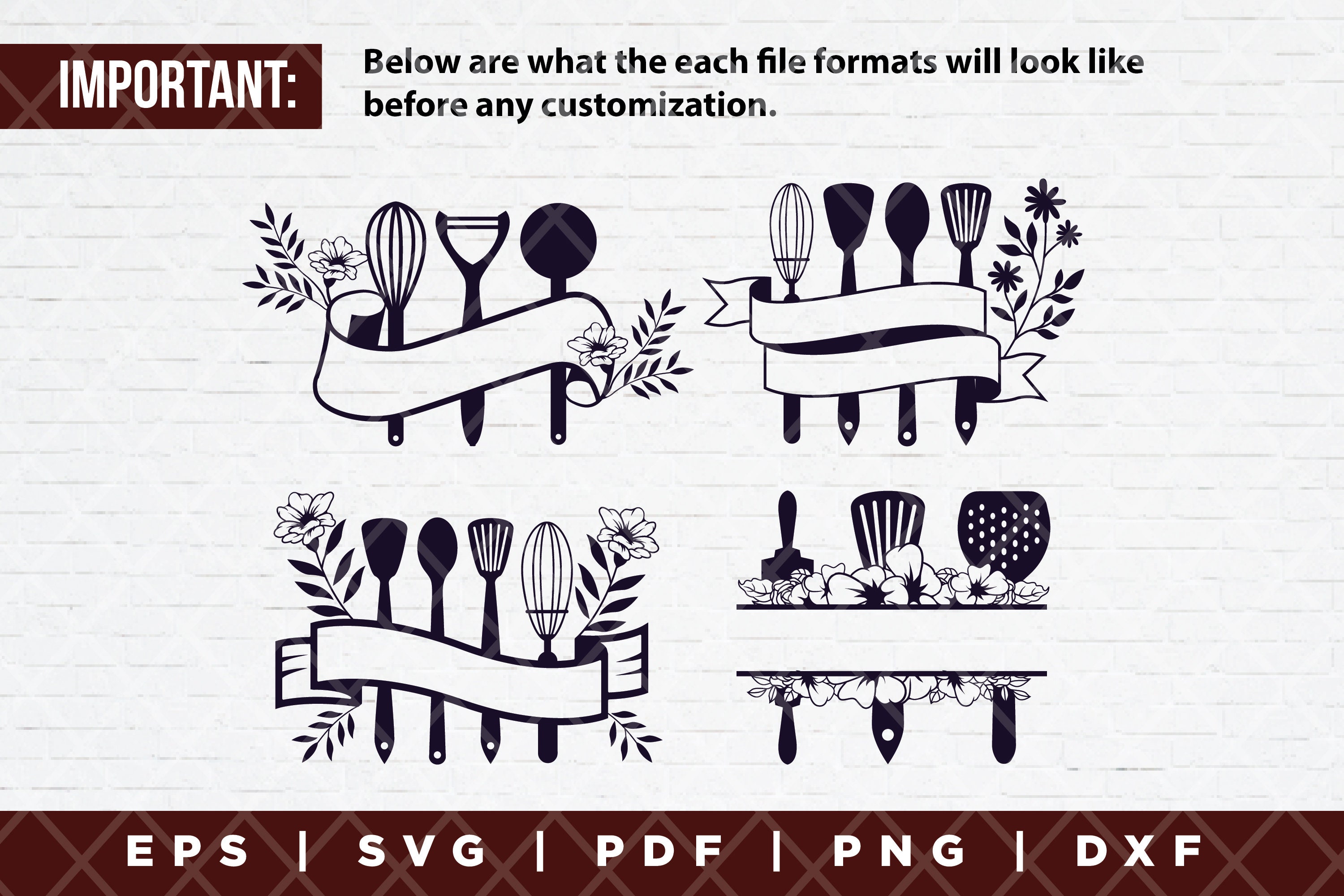 Set of Kitchen Utensils Svg Split Frame Kitchen Utensils - Etsy
