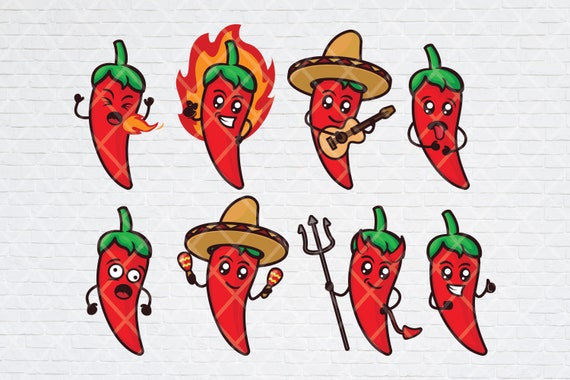 8 Cute Chili Pepper Emoji Bundle: SVG Files of Funny Hot Chili - Etsy