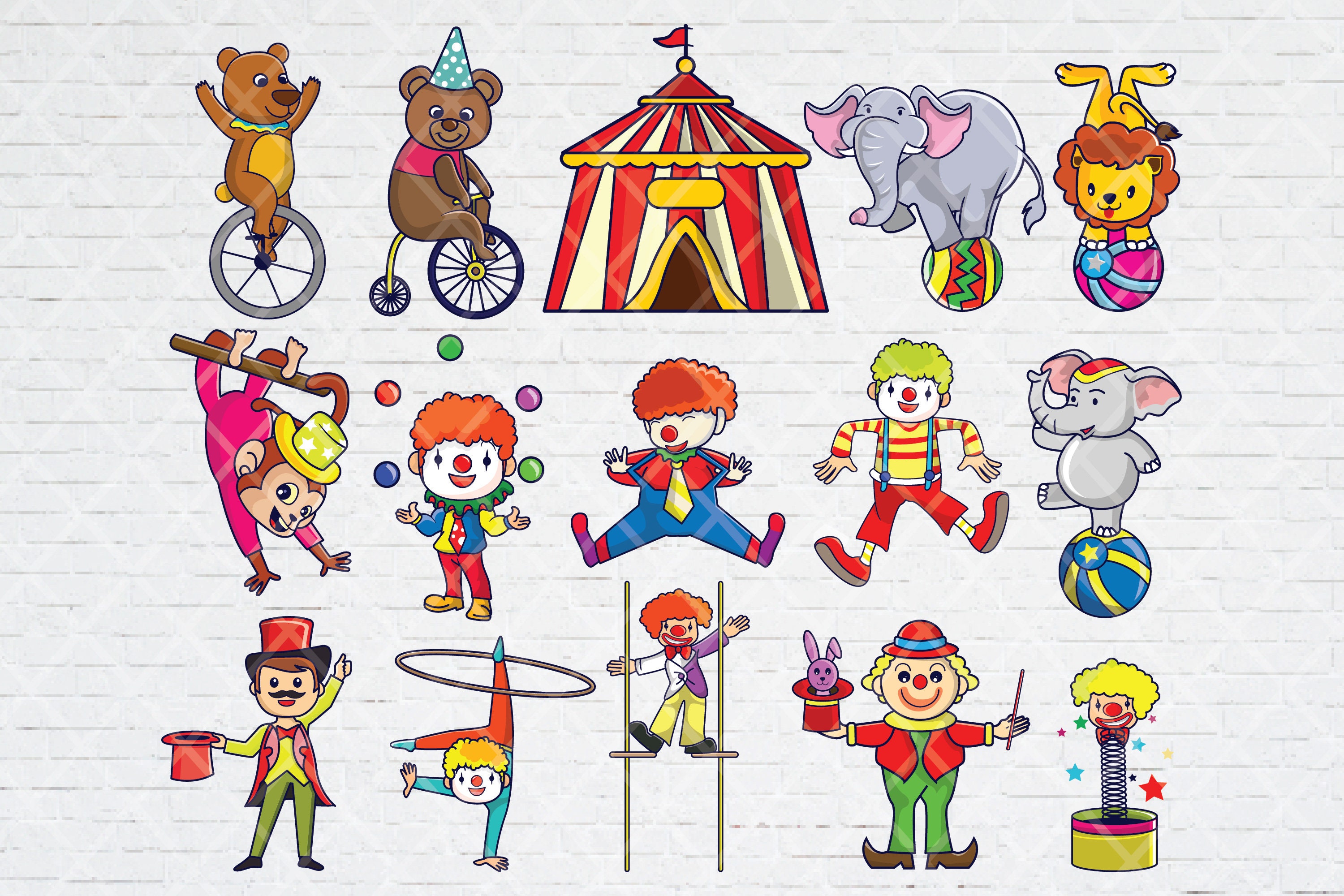 15 Cute Funny Circus Cartoon SVG Bundle: Amusement Park - Etsy Australia