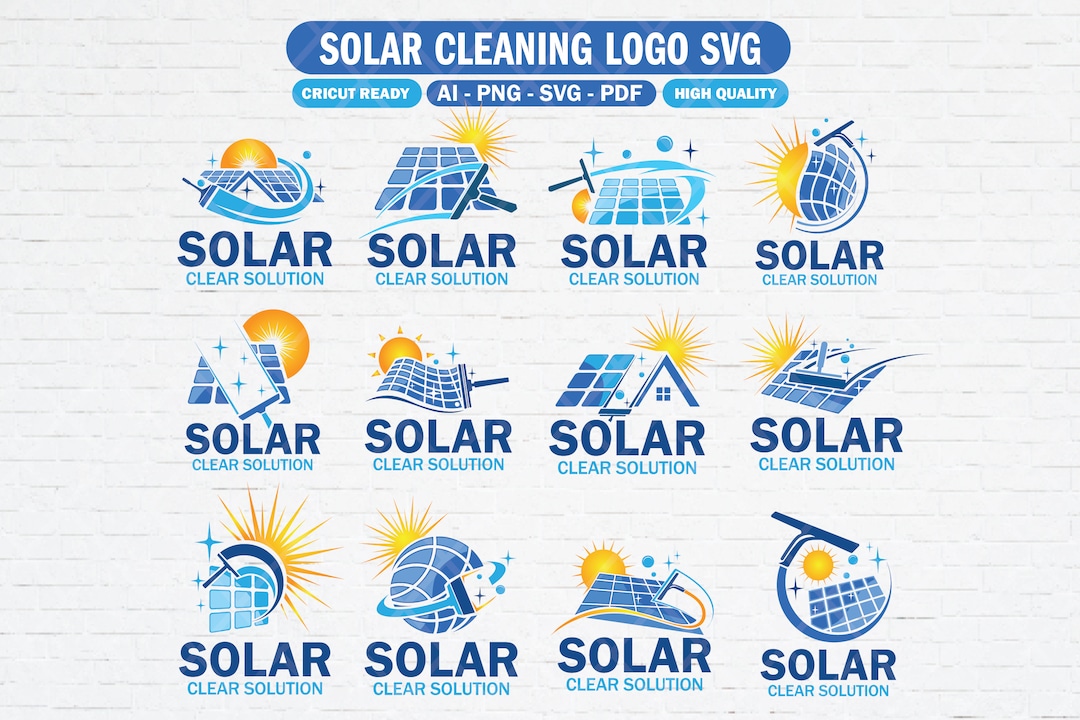 12 Solar Cleaning Logo SVG Bundle, Eco Cleaning Logo Set, Solar Energy ...