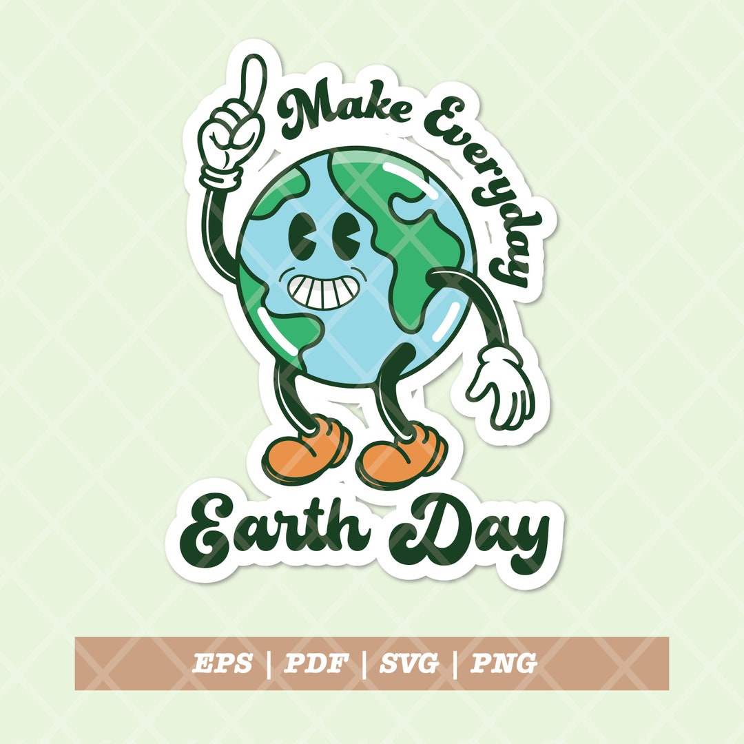 Retro Earth Sticker Mascot, Vintage Earth Character, Earth Day Sticker ...