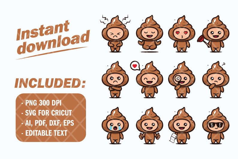 Cute Happy Poop Cartoon Emoji Collection SVG Bundle Files for - Etsy