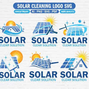 Solar Cleaning Logo SVG Bundle, Eco Cleaning Logo Set, Solar Energy ...