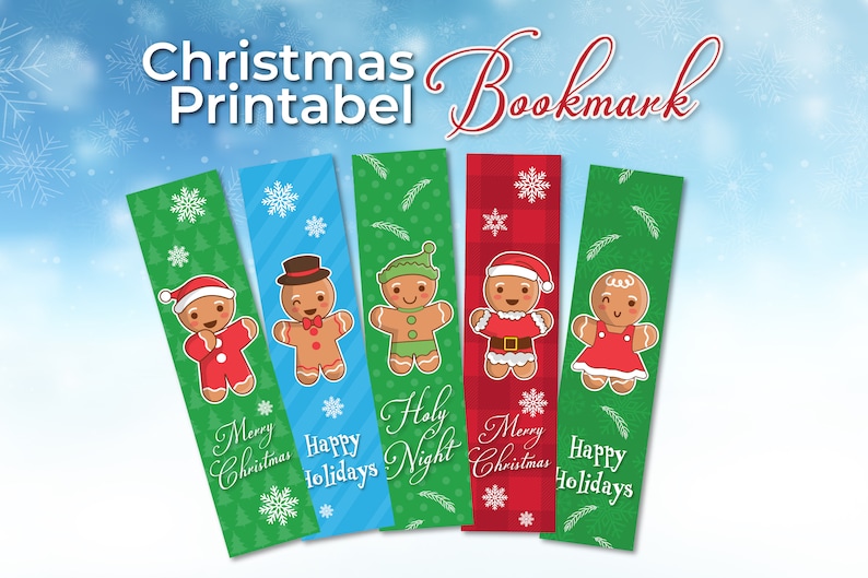 5 Printable Christmas Tree Bookmarks PNG Funny Gingerbread - Etsy