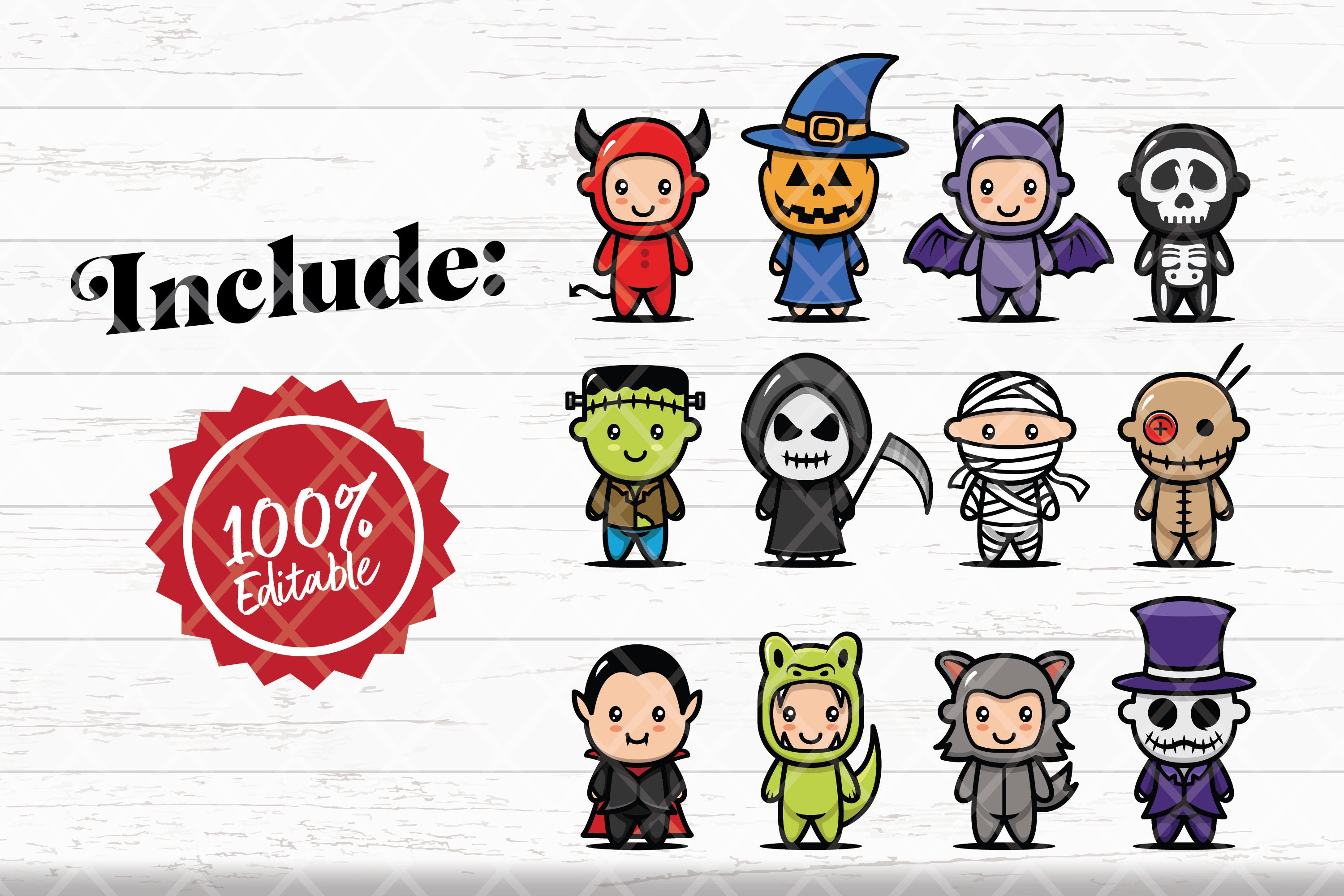 Cute Kids With Halloween Costume Cartoon: Cliparts Design SVG - Etsy