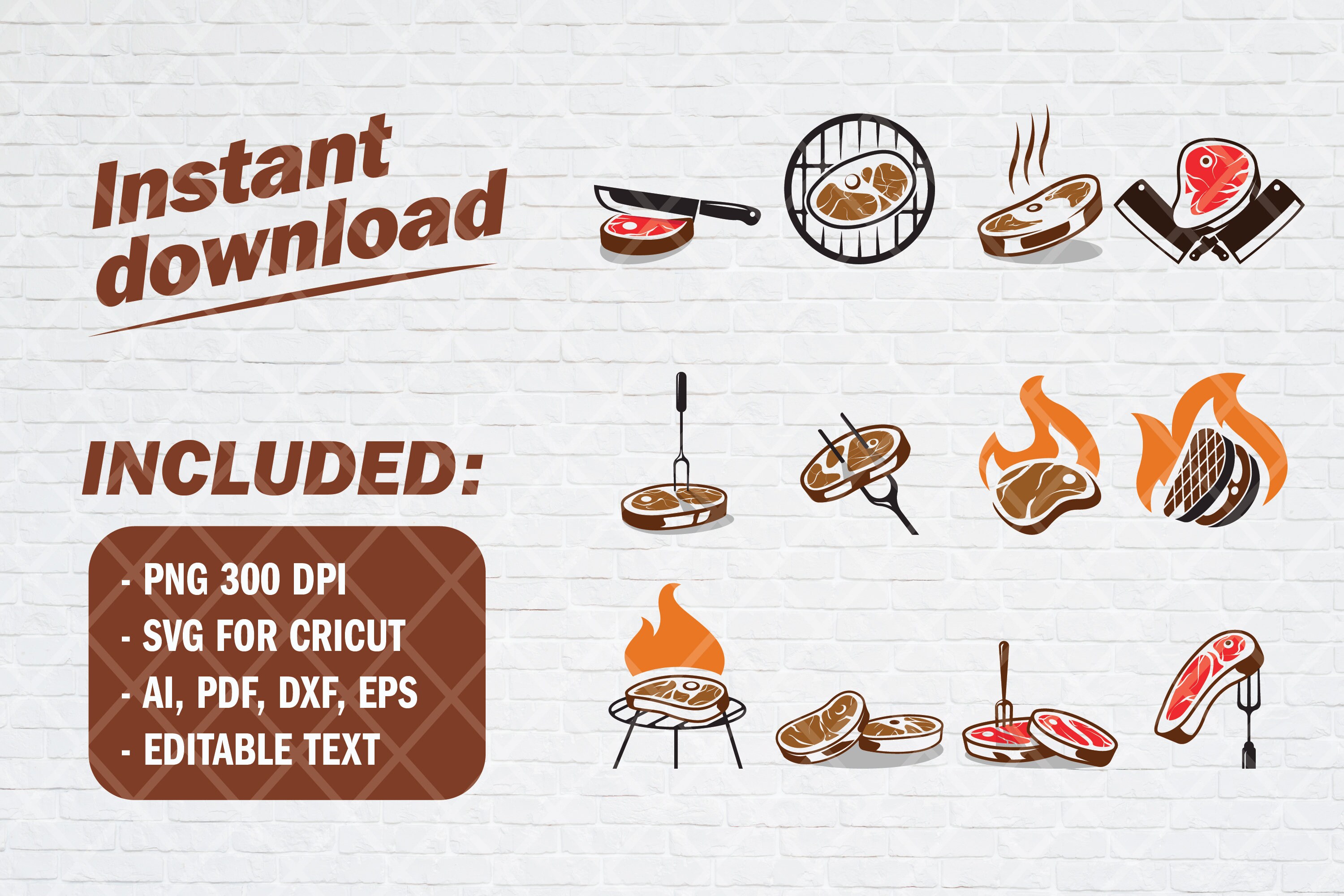 Grilled BBQ Steak House Logo Clipart: Meat SVG File Bundle for - Etsy