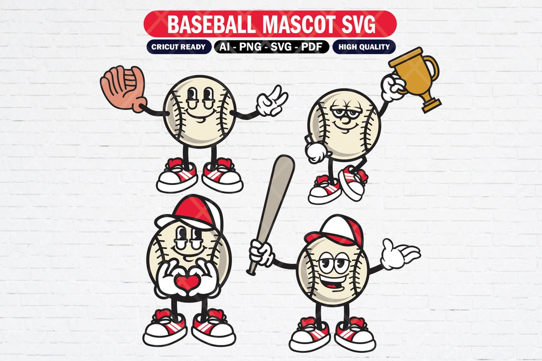 Baseball Mascot SVG, Retro Baseball Cartoon SVG, Vintage Baseball Kids ...