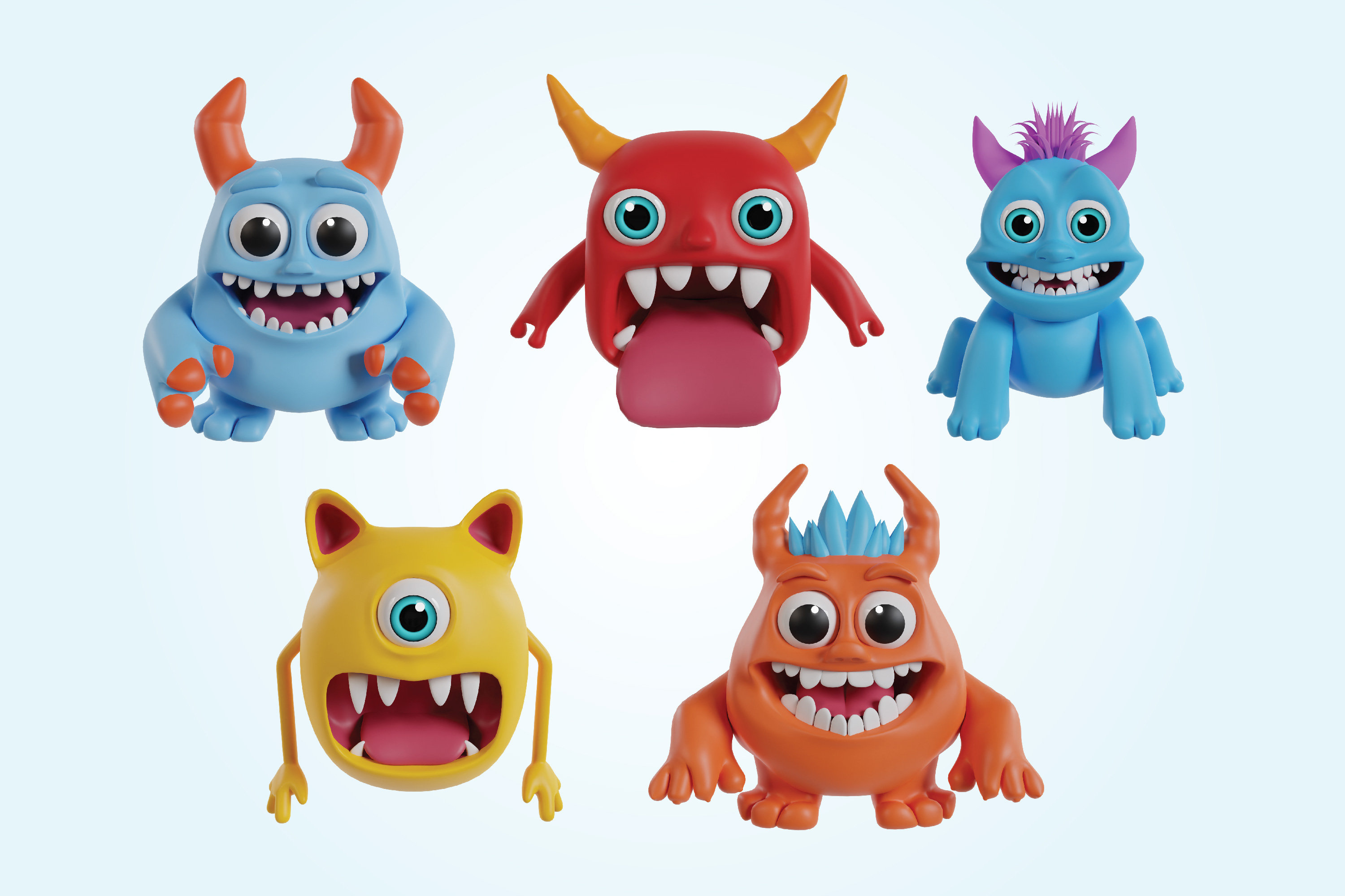 Set of 15 Cute Chibi Monster Clipart Monster PNG Files 3d - Etsy