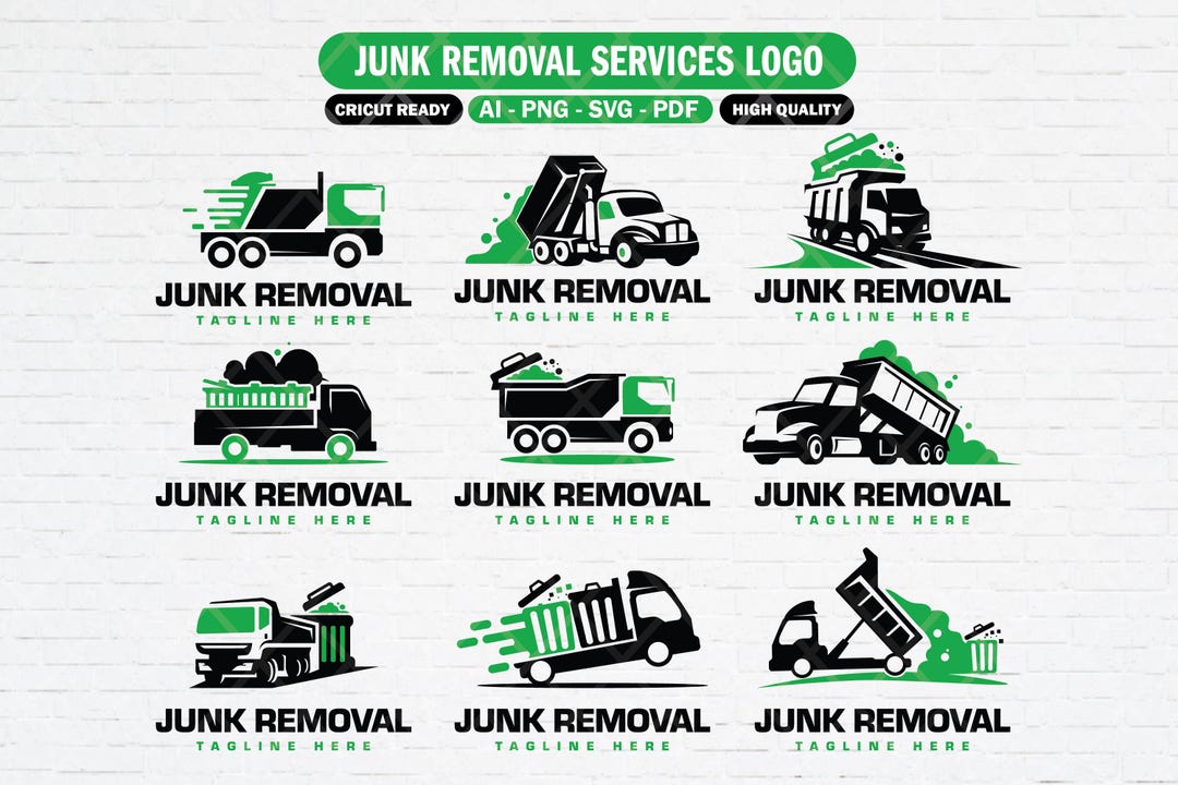 9 Junk Removal Logo Bundle, Trash Truck Clipart Illustration, Junk ...