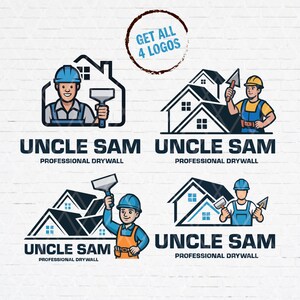 Custom Drywall Logo Design: 4-in-1 Home Improvement Templates (digital ...