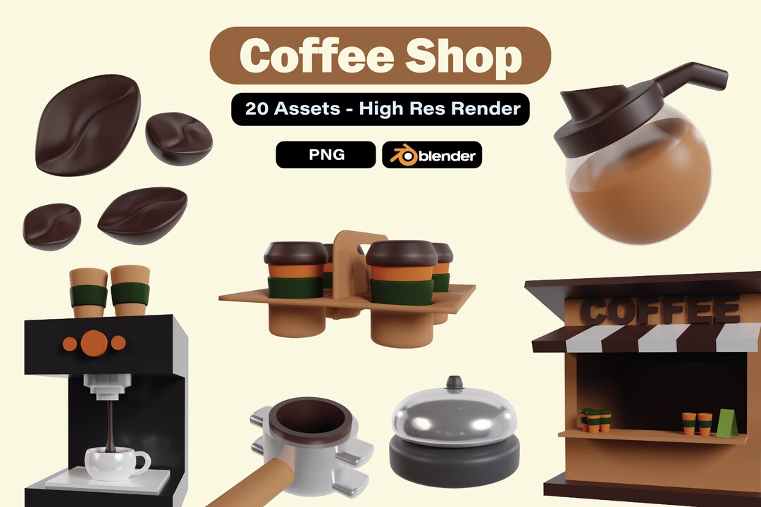 Set of 20 Coffee Shop Clipart, Coffee Bean PNG Files, Coffee Tea 3d ...