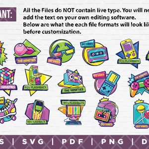 Collection of Retro 90’s Sticker Svg Template, Nineties Groovy Doodle ...