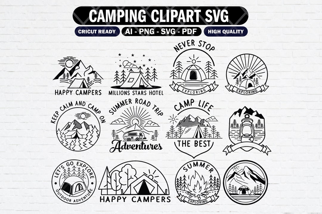 Camping Line-art Logo Bundle, Camping Life Svg, Camp SVG Bundle, Camper ...